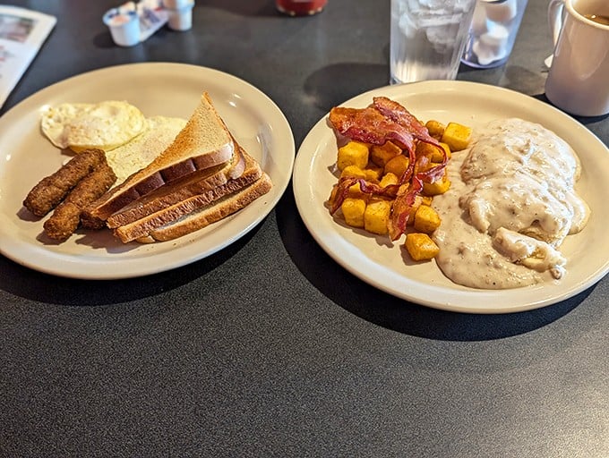 Breakfast plates that explain why morning people are so annoyingly cheerful. That gravy has secret mood-enhancing properties science can't explain.