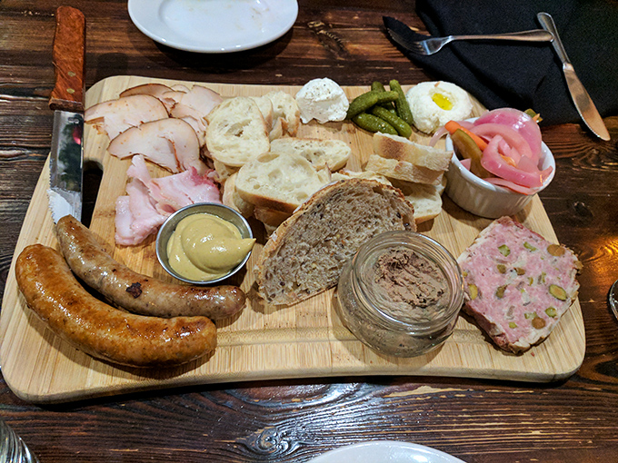 A charcuterie board that tells stories of craftsmanship in every bite. That pink pickled onion adds the perfect pop of color and tang.