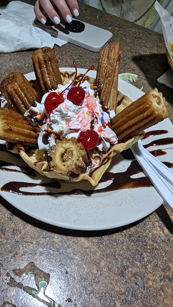 Churros and ice cream&mdash;the dessert equivalent of a standing ovation. Those crispy, cinnamon-sugar coated sticks surrounding ice cream prove that sometimes more is definitely more.