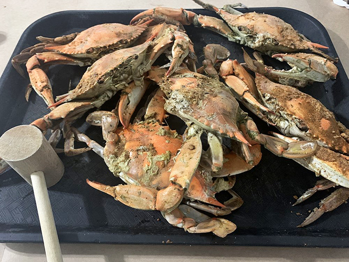 Blue crabs seasoned and ready for the picking&mdash;a hands-on dining experience that turns strangers into friends and dinner into an event.