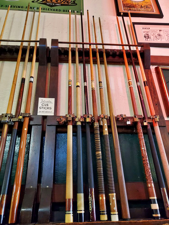 These cue sticks have probably witnessed more Columbia history than the local archives &ndash; each worn handle representing countless games and conversations.