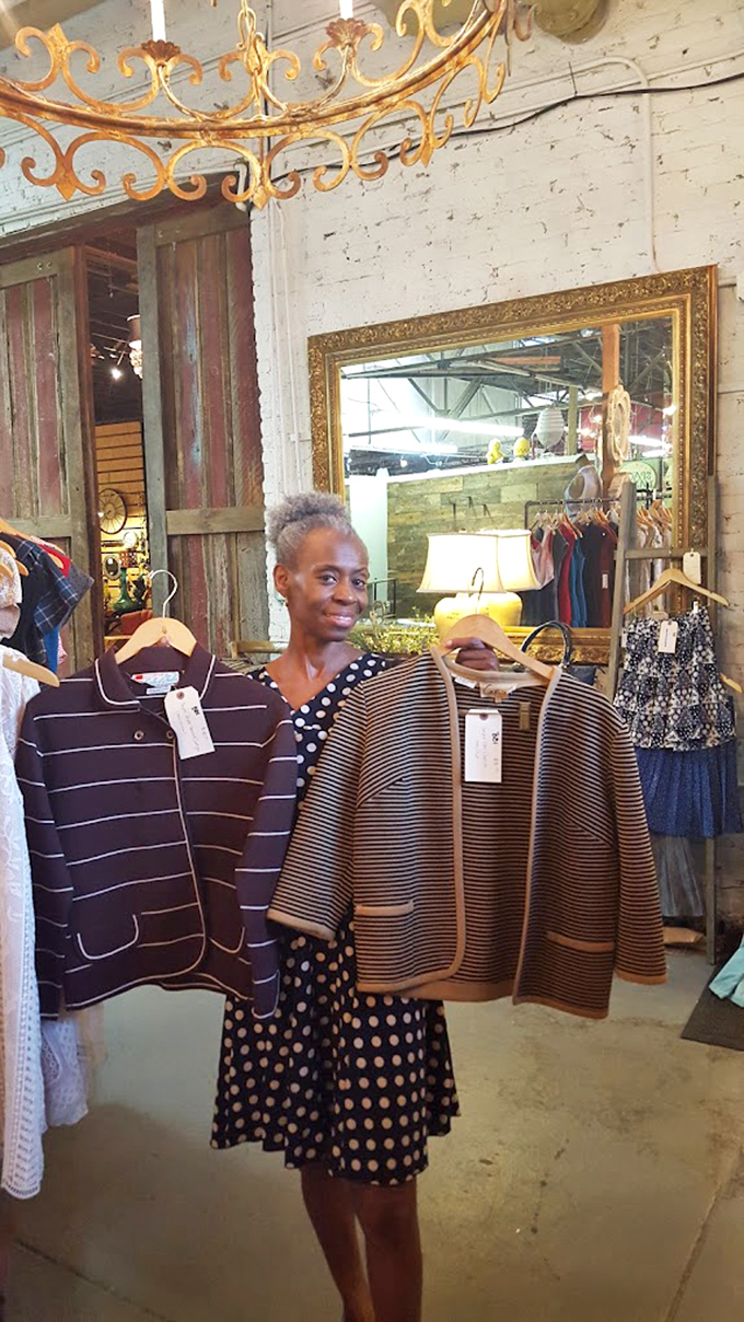 The joy of discovery written across a shopper's face. Those striped jackets might become the star players in tomorrow's outfit.