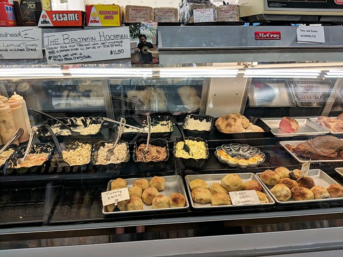 The deli case at Protzel's is like a museum where all the exhibits are edible. Salads and spreads await their turn to become part of your culinary story.