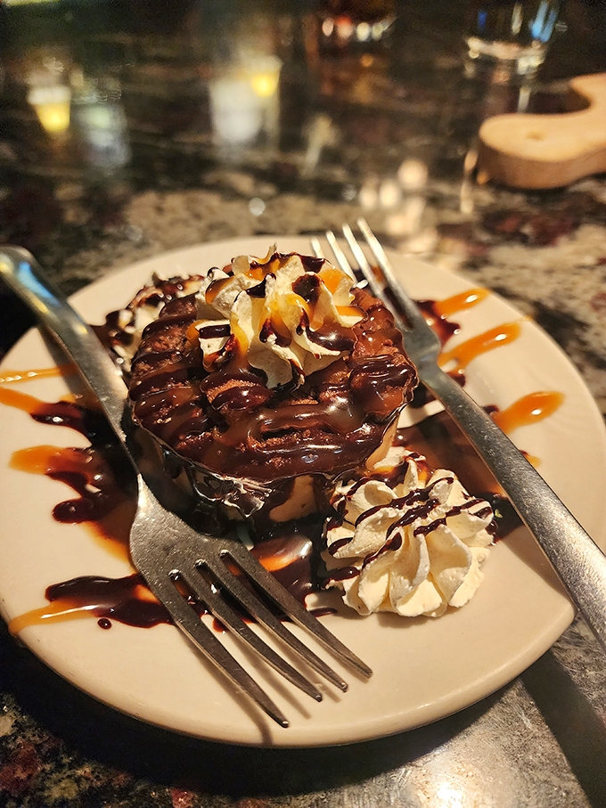 This dessert doesn't whisper "save room for me"&mdash;it announces itself with chocolate authority and caramel swagger. Resistance is futile.