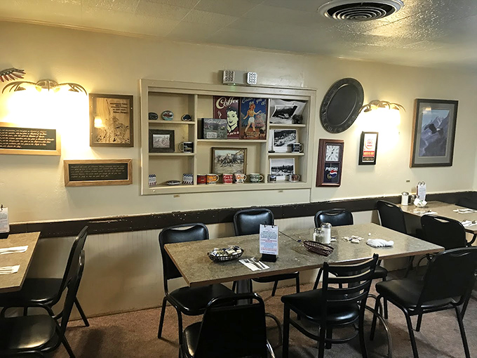 Simple tables, comfortable chairs, and walls adorned with memorabilia—the classic diner equation that somehow always equals comfort.