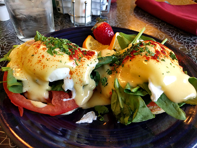 Eggs Benedict that makes you wonder why we don't eat hollandaise sauce on everything. Those perfectly poached eggs are practically showing off.