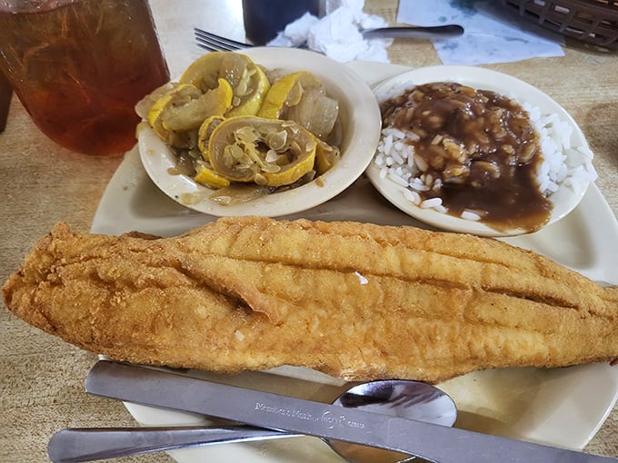Southern catfish with squash and beans&mdash;proof that Pam's lunch game is every bit as strong as its breakfast reputation.