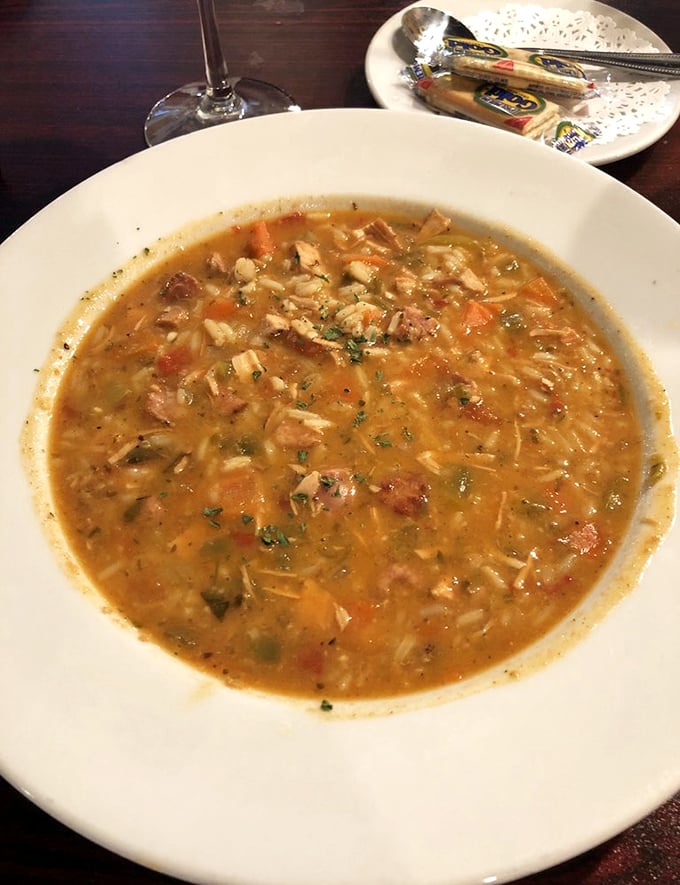 A bowl of gumbo that tells stories with each spoonful. Rich broth, tender meat, and vegetables that have clearly been introduced properly.
