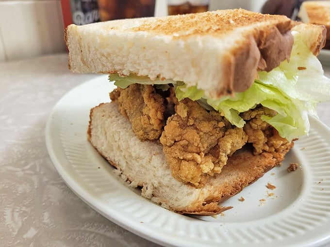 The legendary oyster loaf&mdash;not a po'boy but a close cousin&mdash;crispy fried oysters nestled between buttery toasted bread with just enough greenery.