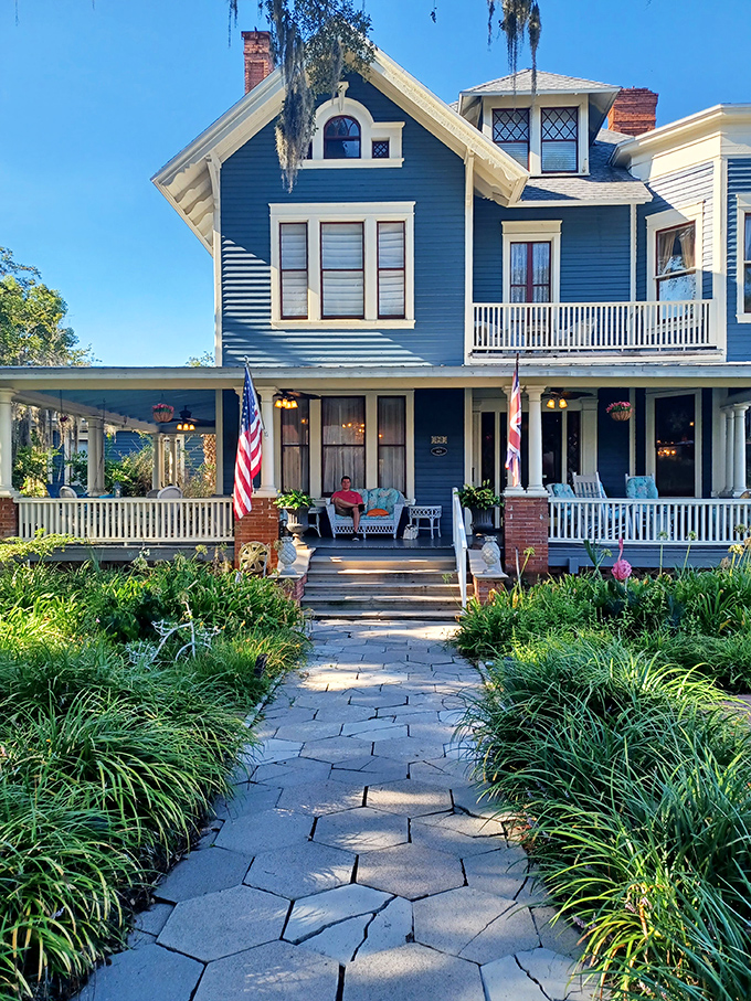 Wrap-around porches were invented for sipping lemonade and judging passersby&mdash;both activities perfectly accommodated at this blue Victorian beauty.