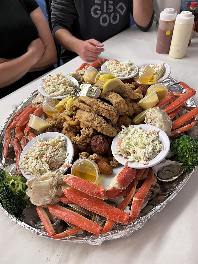 Not so much a seafood platter as a seafood festival. The crab legs are practically waving hello, inviting you to dive in.