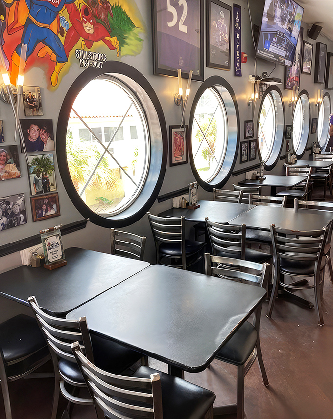 Superhero murals and porthole windows create a space where Jimmy Buffett might meet Batman for lunch&mdash;and neither would feel out of place.
