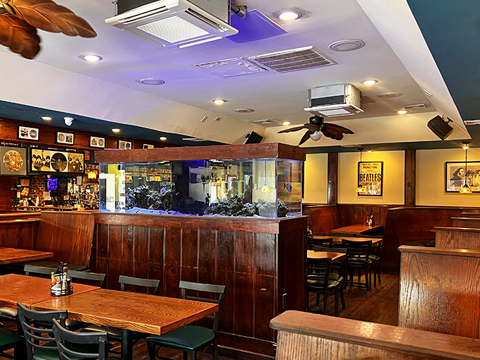 Corner booths and warm wood tones create intimate dining spaces where you can discuss life's big questions or just focus on your next delicious bite.