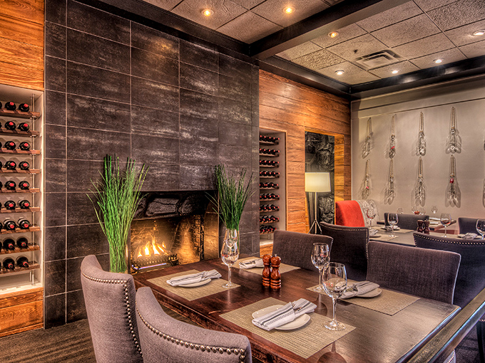 A fireplace table that combines primal cooking elements with modern luxury. Dinner and a show, where the show is dancing flames.