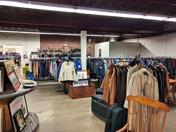 The men's department stretches into the distance like a promised land of gently-used button-downs and jackets with plenty of life left.