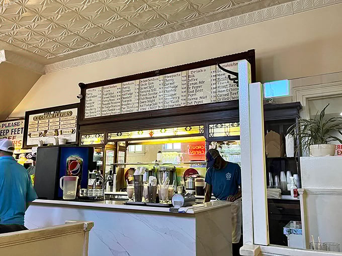 The soda fountain counter isn't just where drinks are made&mdash;it's command central for nostalgia operations, where milkshakes are both beverage and time travel.
