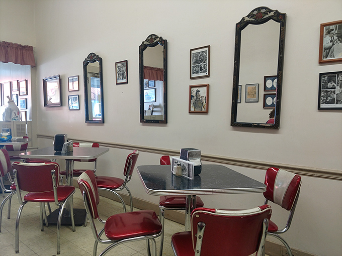 Mirror, mirror on the wall, who makes the best pork chop sandwich of all? Reflections of diner perfection.