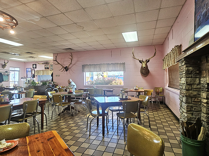 Pink walls and mounted trophies create the perfect backdrop for meals that have launched a thousand food memories.