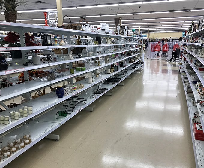 Housewares stretch into infinity&mdash;a homage to Americana where someone's abandoned punch bowl becomes your conversation piece for decades.