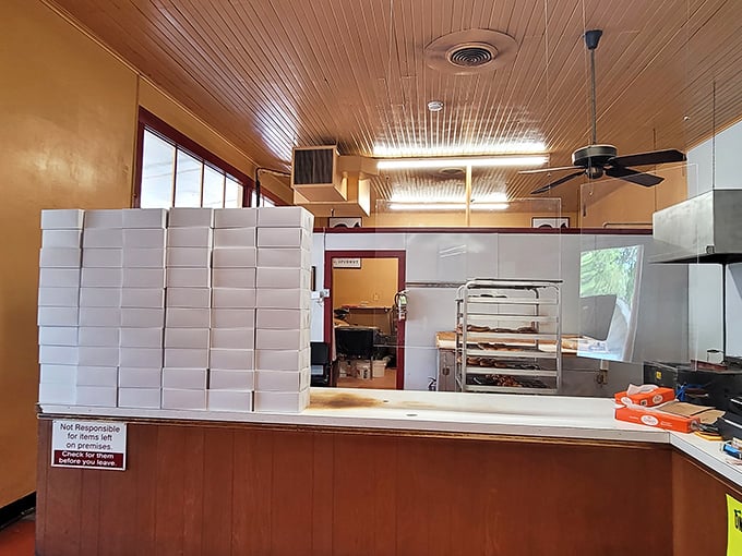 Behind the counter where the magic happens. Those stacked boxes await their destiny as vehicles delivering joy throughout El Dorado.