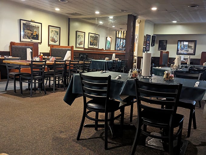 The dining room balances comfort with no-nonsense practicality. Those tables have hosted everything from first dates to funeral dinners.