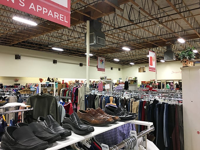 The clothing section stretches to the horizon, where fashion trends of decades past wait patiently for their inevitable comeback.