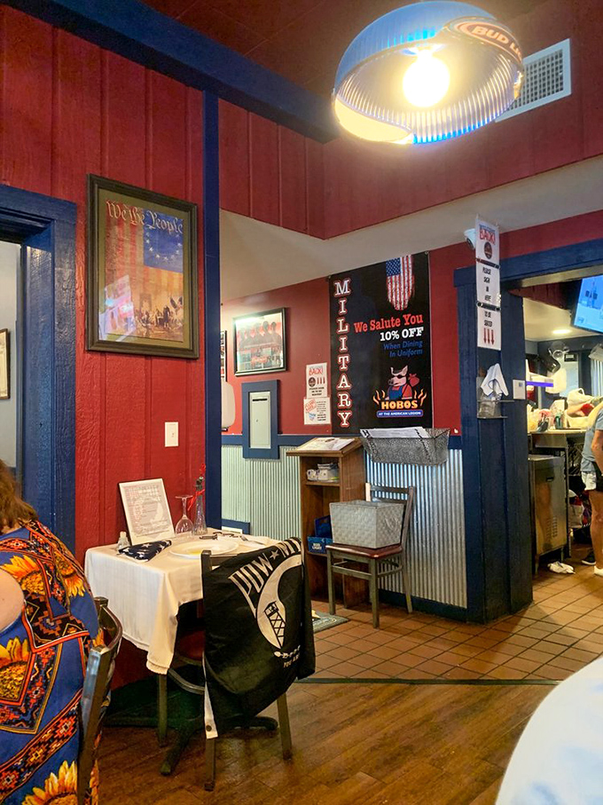 Patriotic decor including "We the People" and military banners reminds diners they're experiencing more than a meal &ndash; they're supporting a community institution.