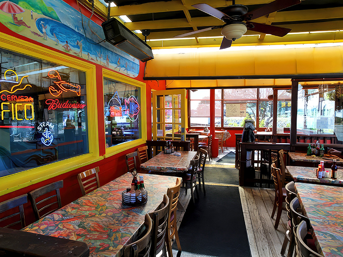 Colorful tablecloths and neon signs create a festive vibe. This isn't fine dining&mdash;it's fun dining, where memories are made between bites.