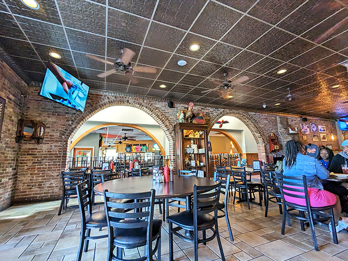 Brick archways and comfortable seating create the perfect backdrop for the real star of the show&mdash;that chicken that's coming to your table.
