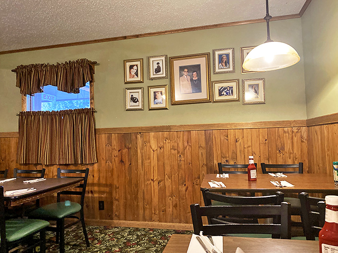 Wood paneling and family photos create the perfect backdrop for comfort food. This isn't dining&mdash;it's like eating in your favorite aunt's kitchen.