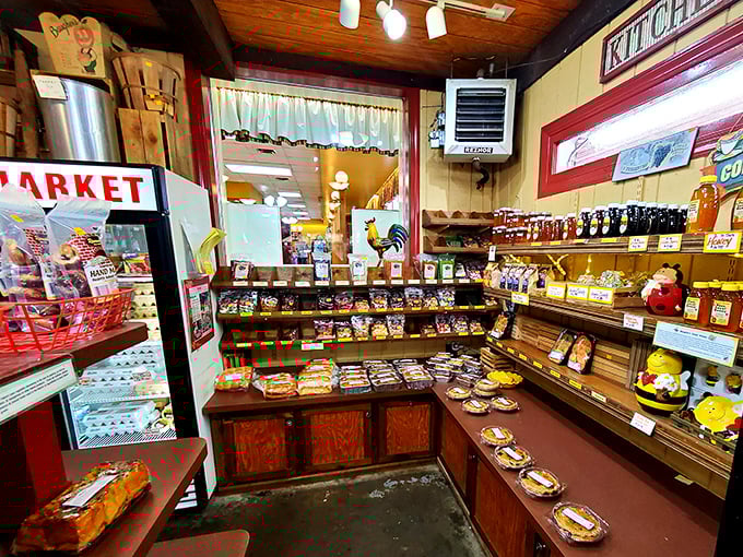 The market section is like a treasure chest of homemade goodies. Diet plans come here to die happy deaths surrounded by jams, pies, and local honey.