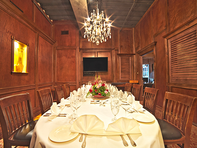 Another angle of Arthur's private dining room reveals the attention to detail. That chandelier has witnessed countless toasts and celebrations.