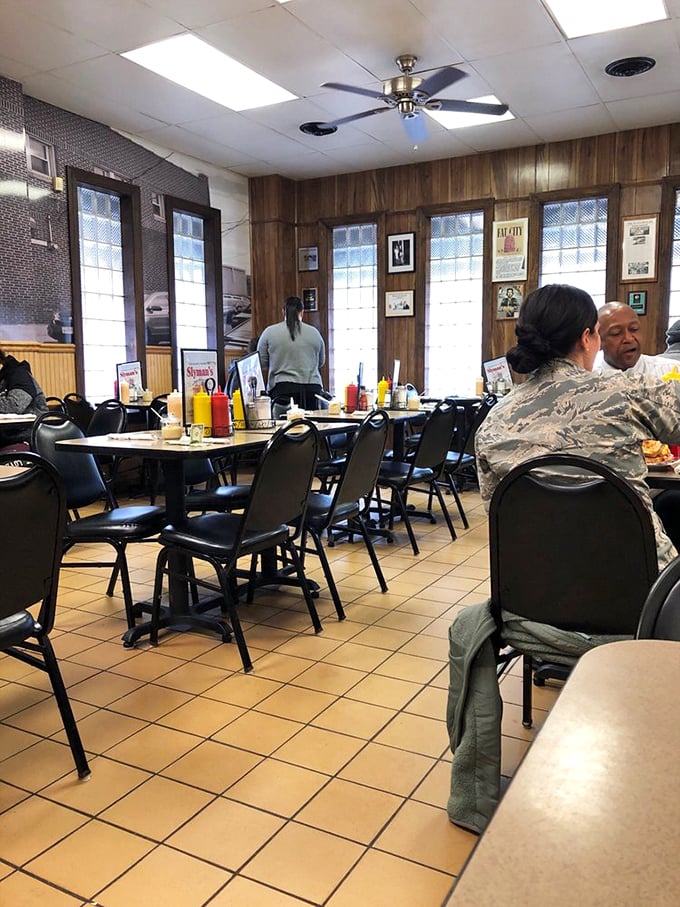 Wood paneling and memorabilia create the perfect backdrop for serious sandwich consumption &ndash; no distractions, just deliciousness.