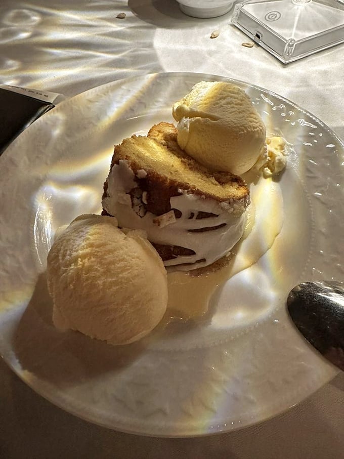 This isn't just cake with ice cream &ndash; it's a diplomatic summit between cake nation and the united scoops of ice cream. Sweet negotiations never tasted so good.