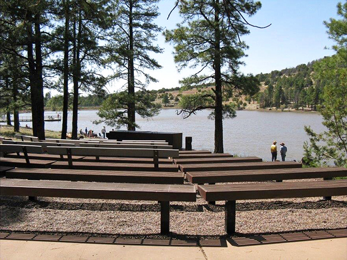 Kaibab Lake's amphitheater offers nature's best show: sunset over mountain waters with pine-tree silhouettes. No ticket required for this daily performance.