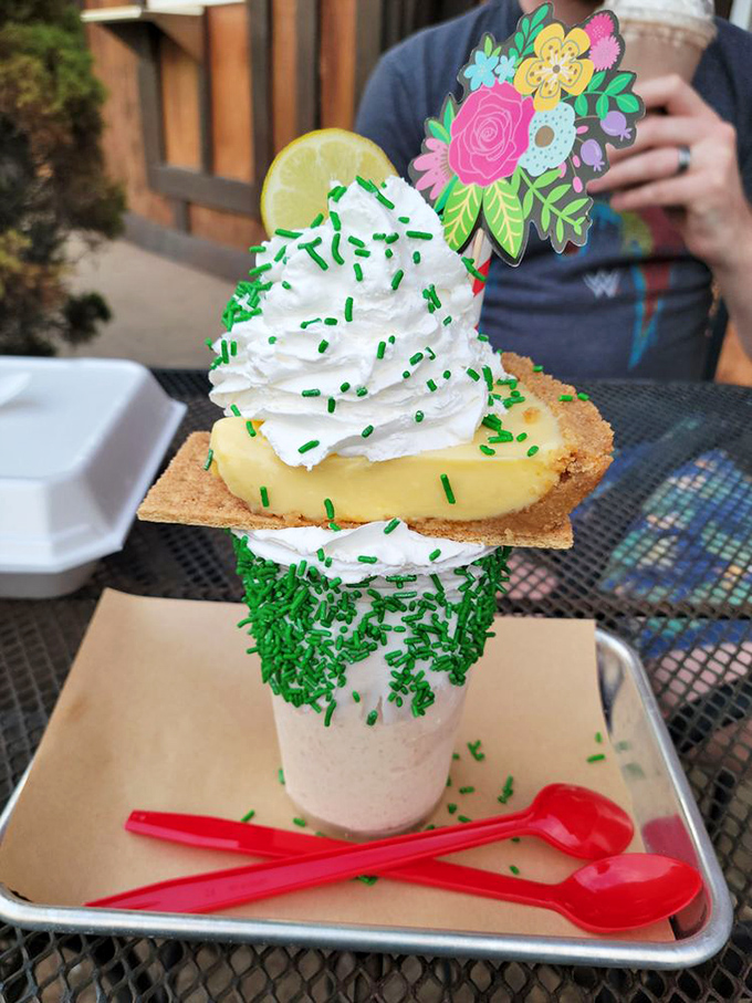 Key lime in shake form, topped with whipped cream and sprinkles&mdash;proof that pirates have a surprising understanding of dessert balance.