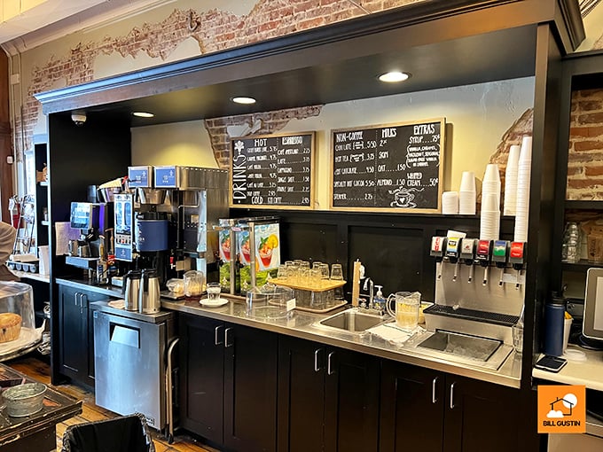 The coffee station&mdash;holy ground for morning pilgrims seeking the sacred elixir that transforms zombies back into functioning humans.