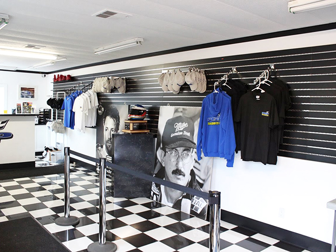 The merch corner: where racing memorabilia and checkered flag aesthetics let you take home a piece of the adrenaline rush.