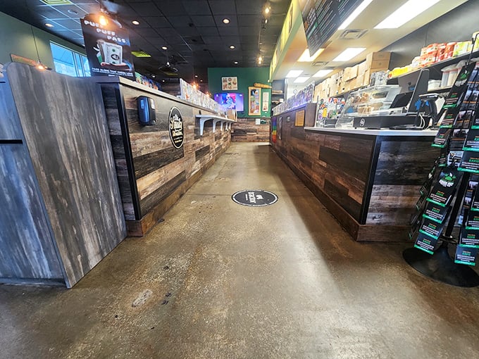 The ordering counter&mdash;where dreams become sandwiches and indecision becomes an art form. Wood paneling never looked so appetizing.