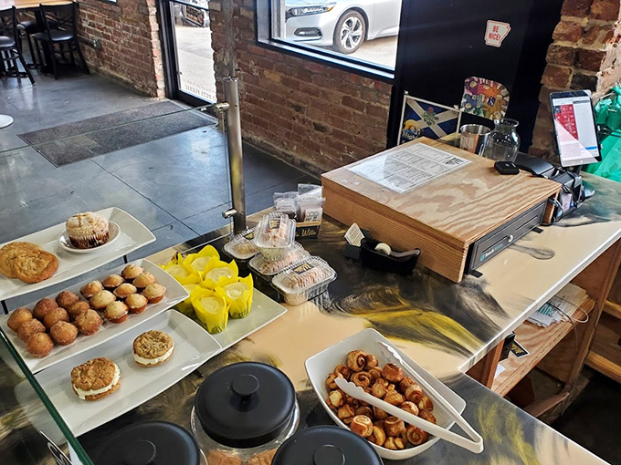 The counter display offers a preview of coming attractions &ndash; each pastry patiently waiting its turn to become the highlight of someone's day.