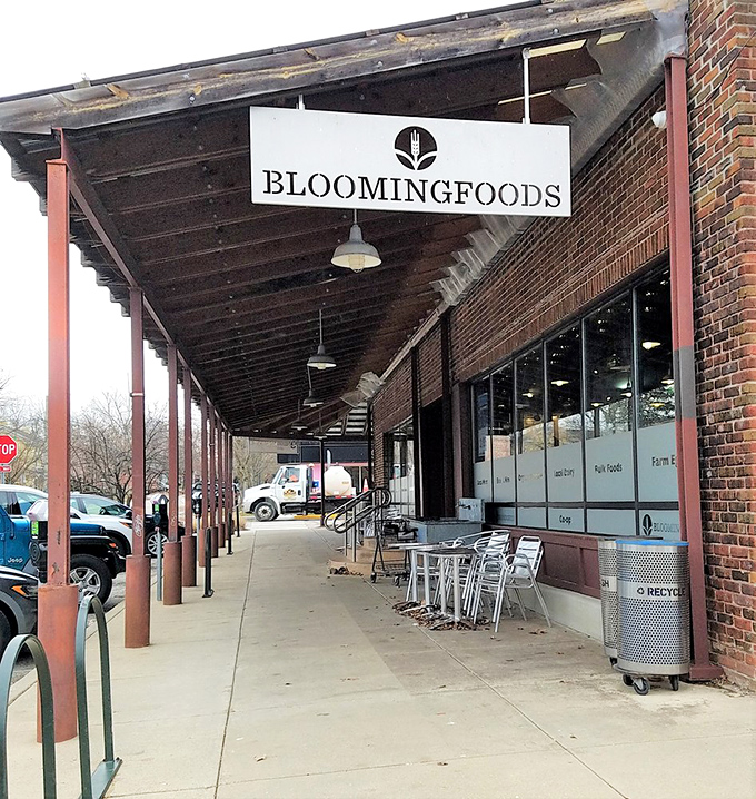 The covered walkway offers shelter for both your sandwich and your thoughts. Al fresco dining with protection from Indiana's unpredictable skies.