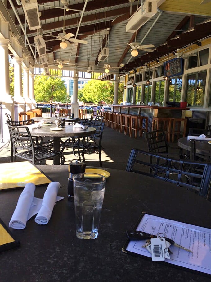 The outdoor seating area offers al fresco dining with a side of people-watching&mdash;suburban Virginia's answer to Mediterranean caf&eacute; culture.