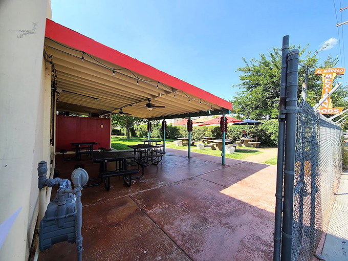 The outdoor seating area: where the New Mexico sun adds an extra ingredient to your meal—vitamin D and the soundtrack of local conversation.