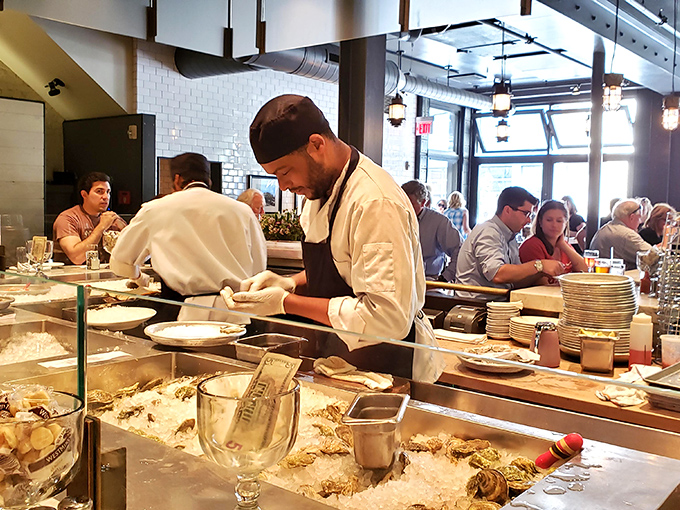 Where oyster magic happens before your eyes. These culinary performers shuck with the precision of neurosurgeons and the flair of Broadway dancers.