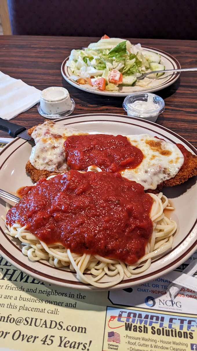 Italian-American comfort on a plate&mdash;where the red sauce flows generously and the cheese stretches dramatically with each bite.