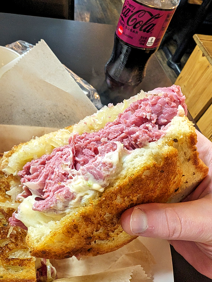 Not just a pastrami sandwich but a monument to meat&mdash;pink, tender, and piled so high it requires a dislocated jaw or strategic compression.