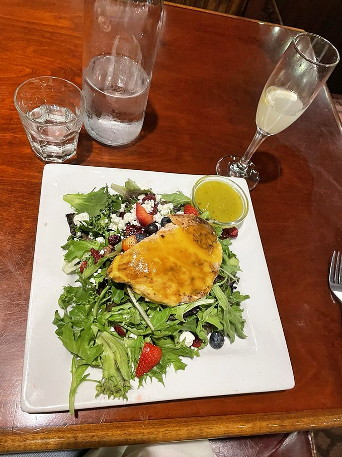 A salad that doesn't feel like punishment. Fresh berries and grilled chicken prove healthy eating doesn't have to be boring.