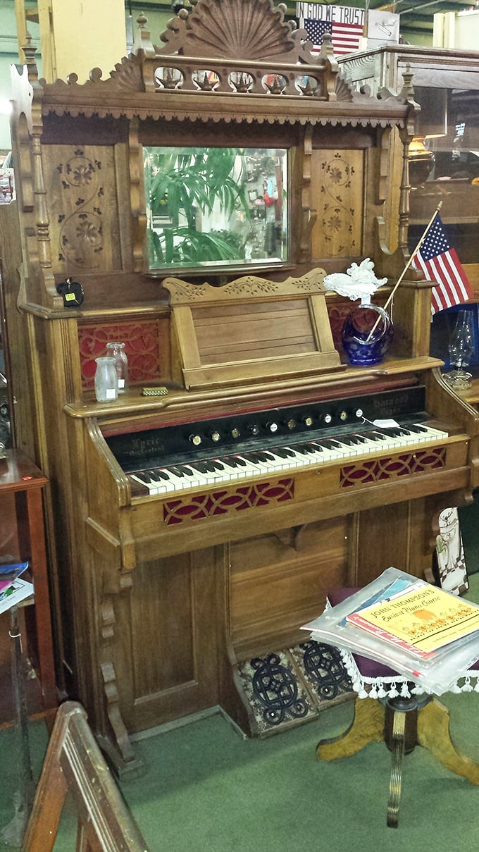 This ornate antique organ isn't just furniture&mdash;it's performance art waiting to happen, with carved details that modern craftsmen would need three lifetimes to replicate.