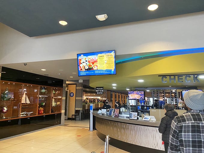 The welcoming entrance and check-in area&mdash;the gateway to what will inevitably be a test of both your hunger and self-control.