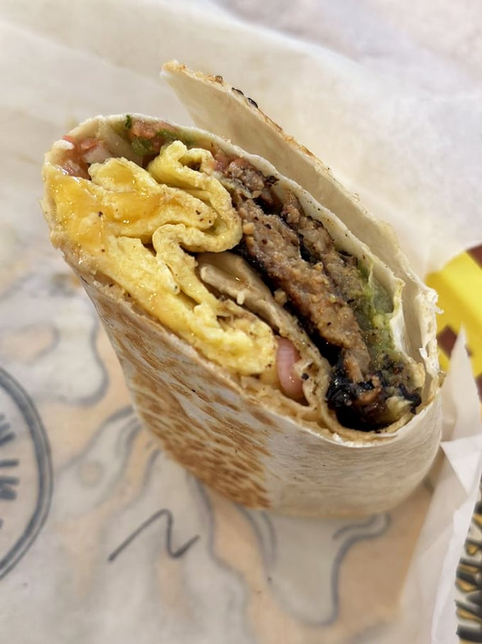 The Rito Suave wraps breakfast perfection in a tidy package. Like finding the world's best mixtape tucked inside your favorite album cover.